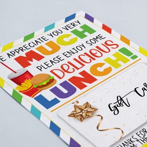 Lunch Gift Card Holder, Editable Thank You Gift Card/tag, Burger Fries ...