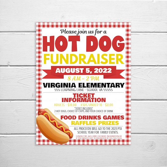 Hot Dog Fundraiser Flyer, Editable Printable, Cookout Fundraising ...