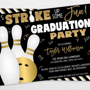 Bowling Graduation Party Invitation, Bowling Party Card, Adult Party ...