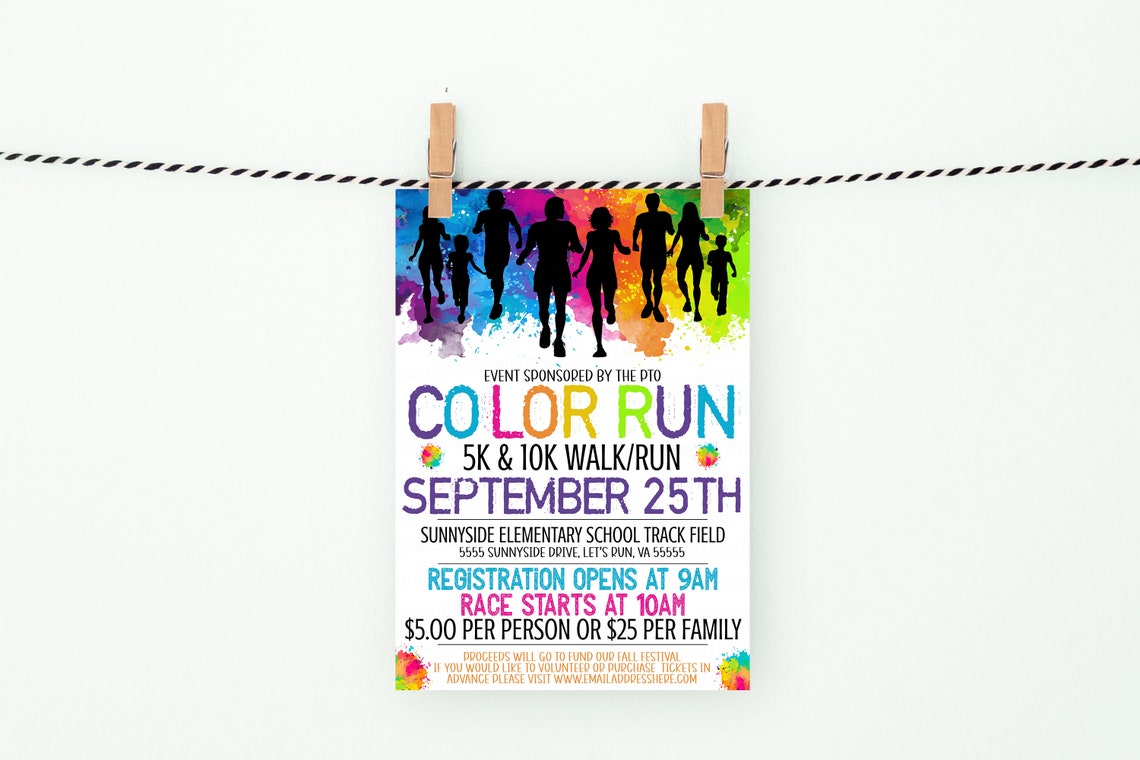 Color Run Flyer Invitation Color Fun Dash Run Marathon 5K PTO - Etsy
