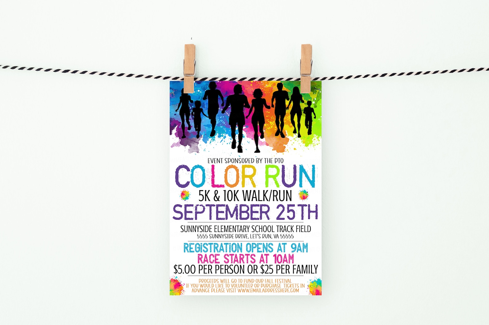 Color Run Flyer Invitation Color Fun Dash Run Marathon 5K PTO - Etsy
