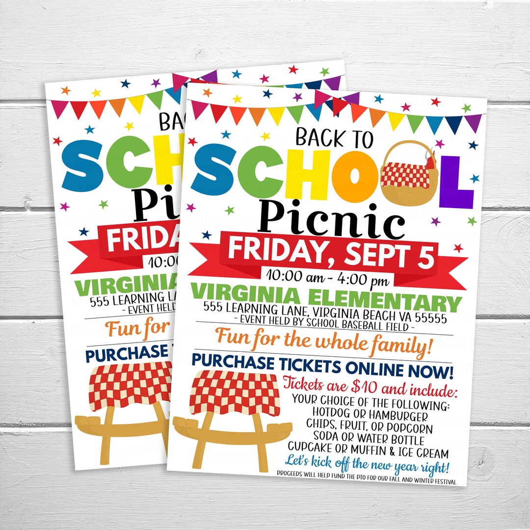 School BBQ Picnic Party Flyer, Editable Printable Back to School ...