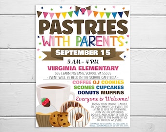 Editable Pastries With Parents Flyer, PTA PTO Printable Flyer, School ...