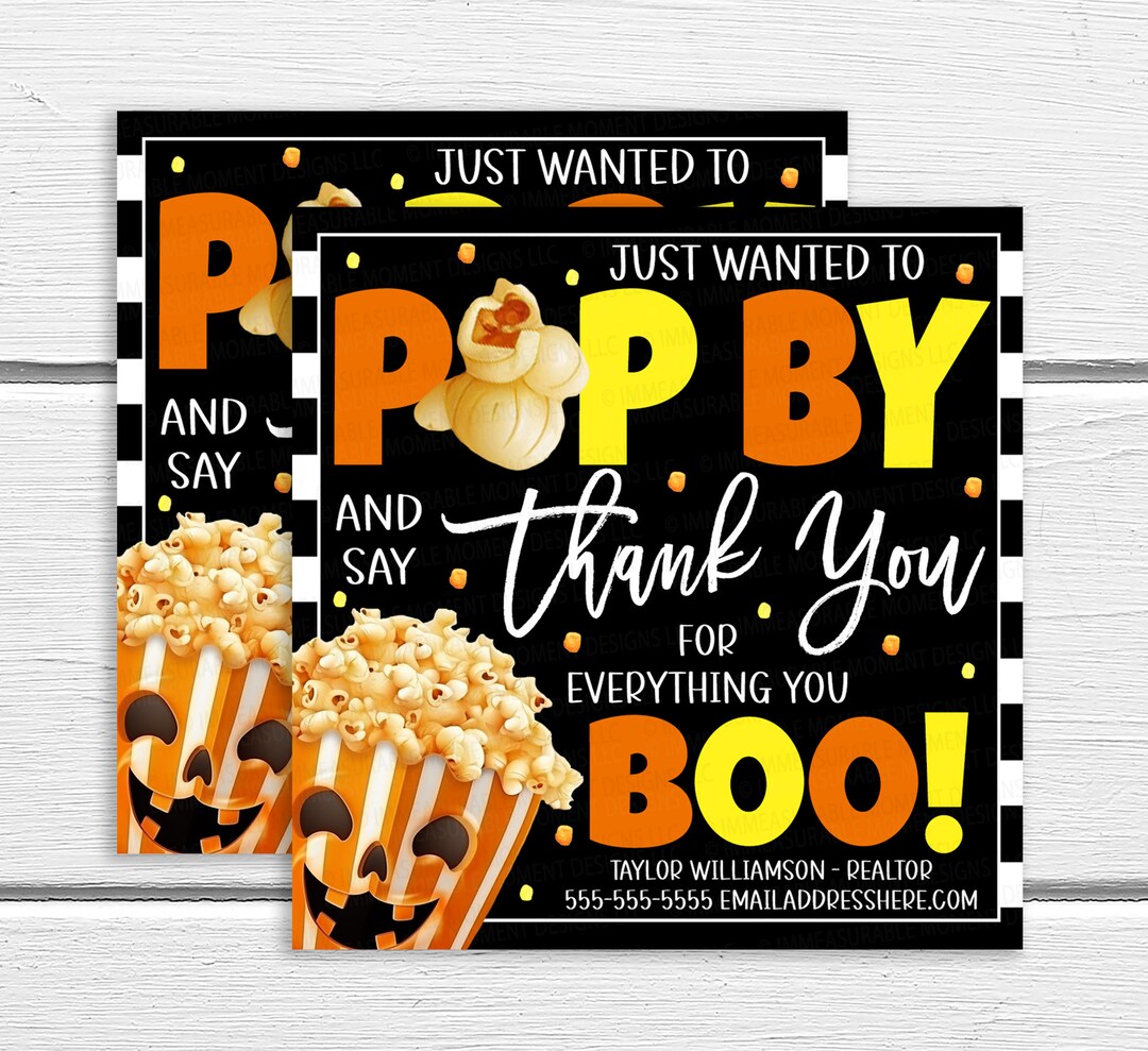 Halloween Popcorn Appreciation Gift Tags, Pop by to Say Thank You for ...