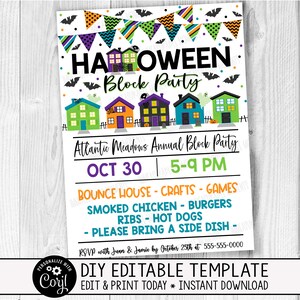 EDITABLE Halloween Block Party Invitation/flyer, Kids Halloween Event ...