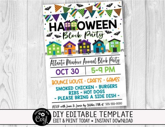 EDITABLE Halloween Block Party Invitation/Flyer, Kids Halloween Event ...