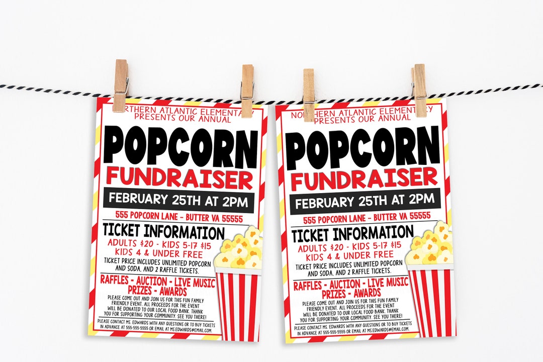 Popcorn Fundraiser Flyer, Editable Church School Business Fundraiser ...