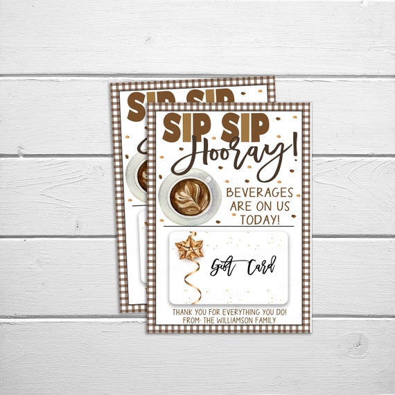 Coffee Caffeine Thank You Tag, Sip Sip Hooray, Latte Appreciation Card ...