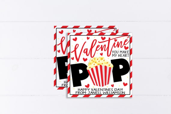 Valentine Popcorn Gift Tags, Editable Popcorn Gift Tag, You Make My ...