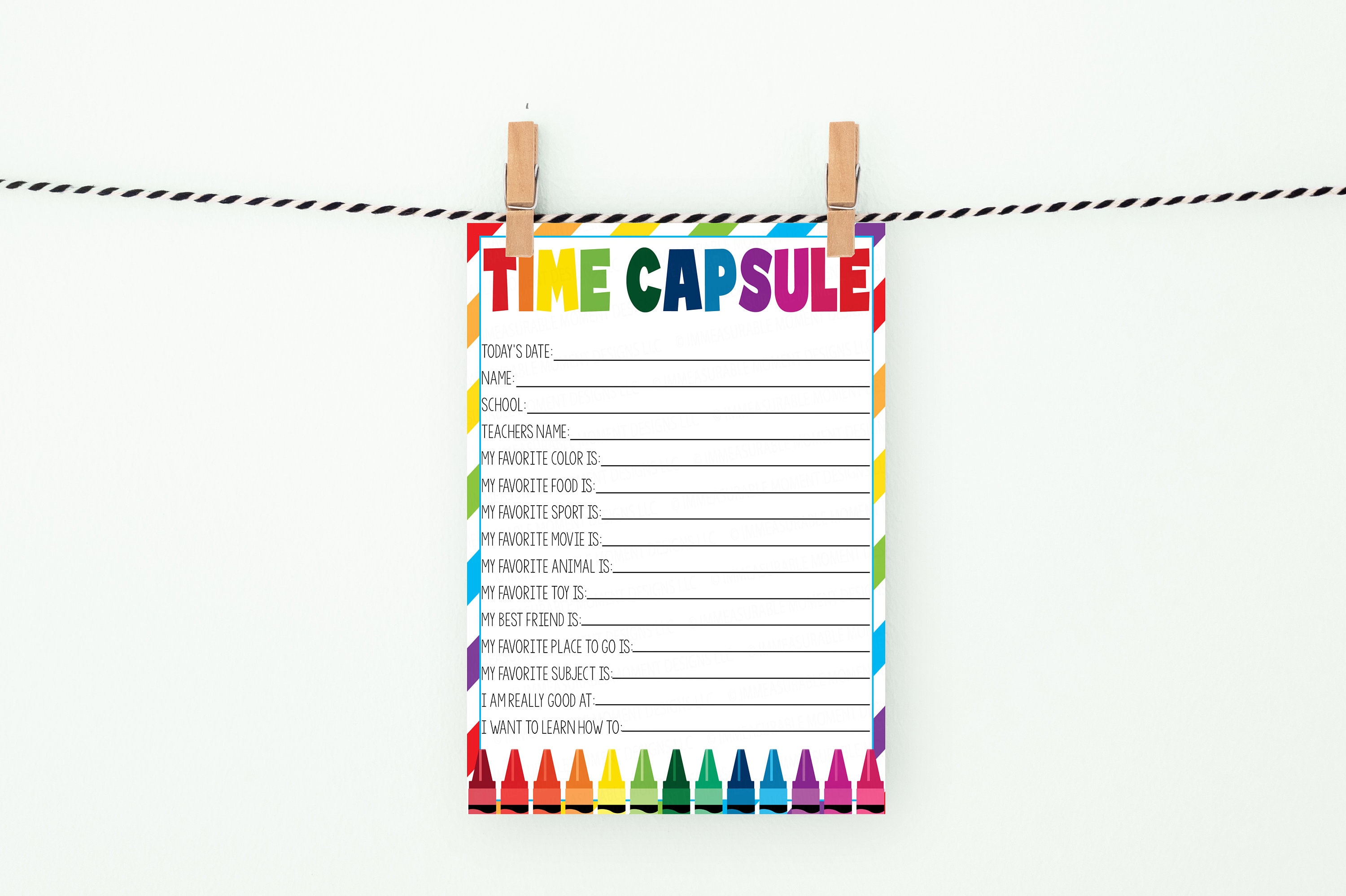 Time Capsule Printable, All Ages Grades Kids Student Memory Sheet ...