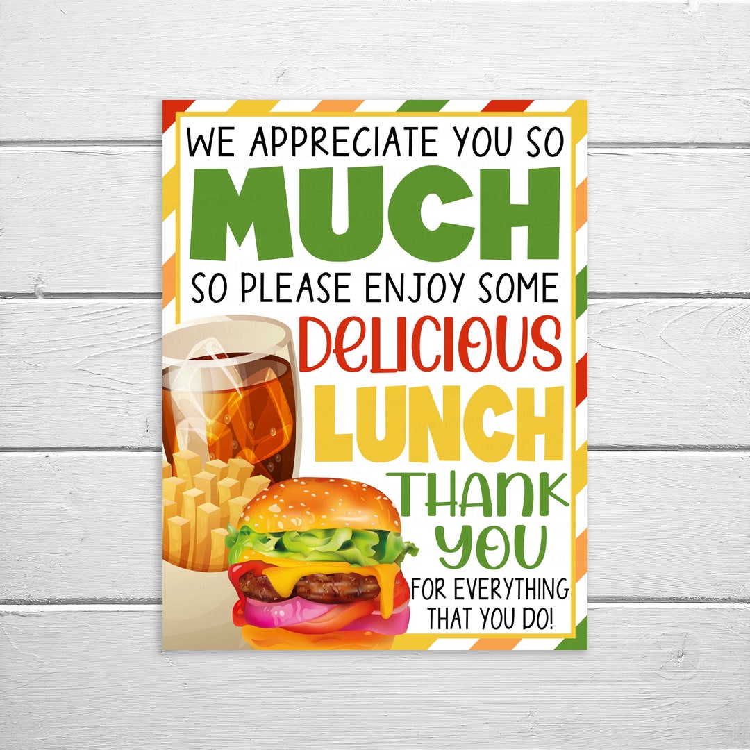 Lunch Thank You Sign, Appreciate You so Much Enjoy Lunch, Staff ...
