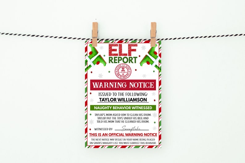 EDITABLE Elf Report Elf Naughty Warning Letter Editable Elf - Etsy