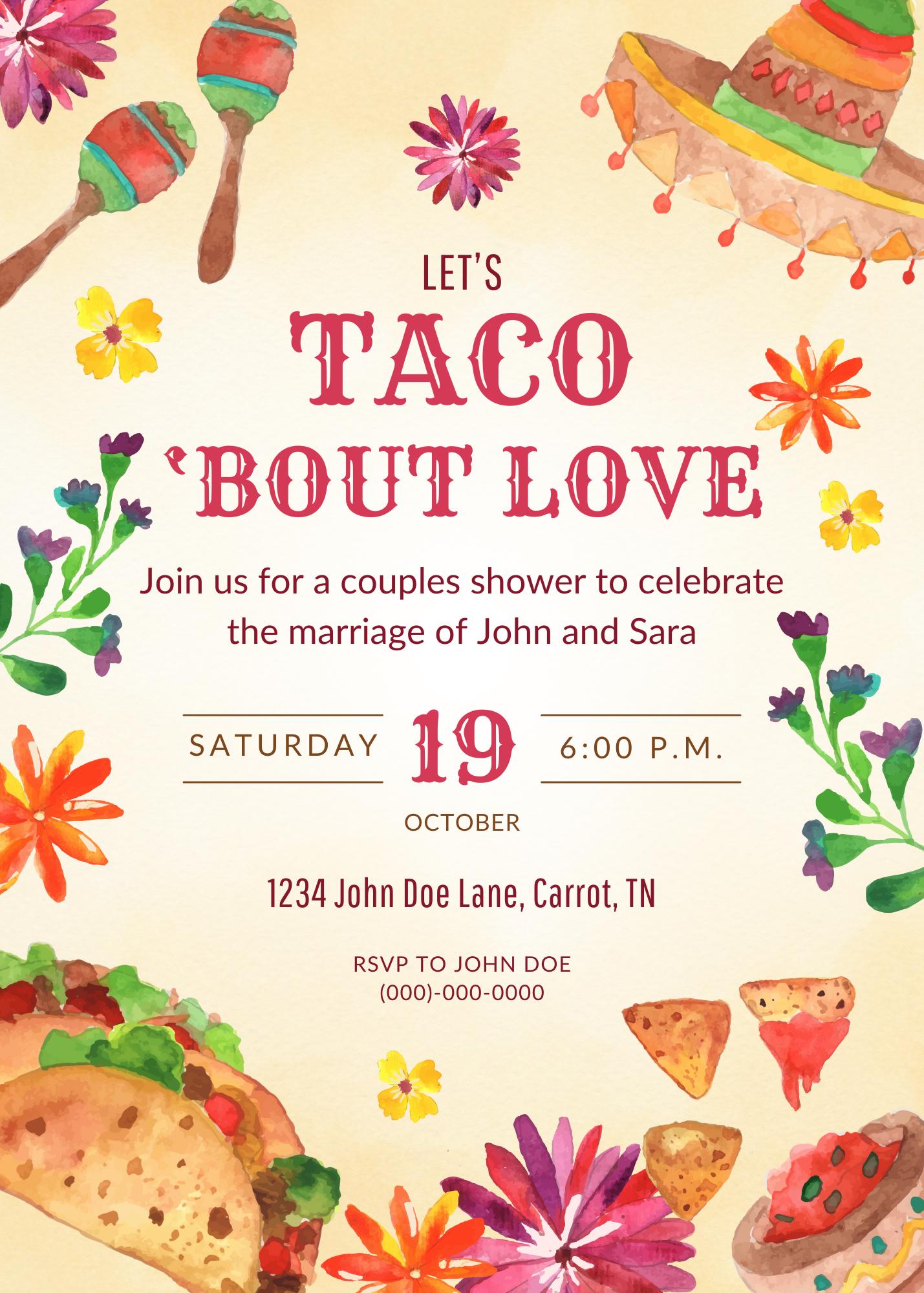 Mexican Fiesta Themed Invitation for Wedding Shower, Bridal Shower ...