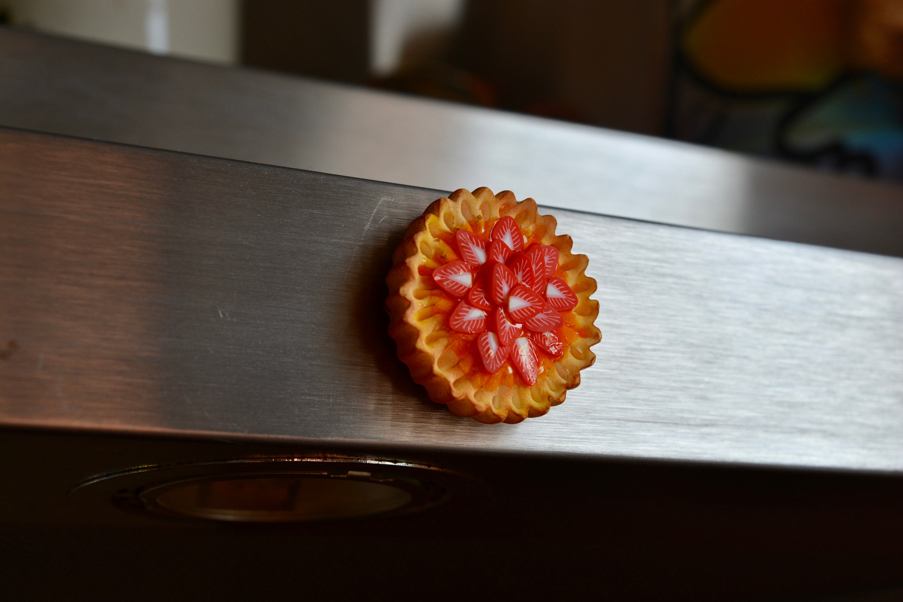 Strawberry Tart Magnet, Handmade Miniature Decoration in Fimo Polymer ...