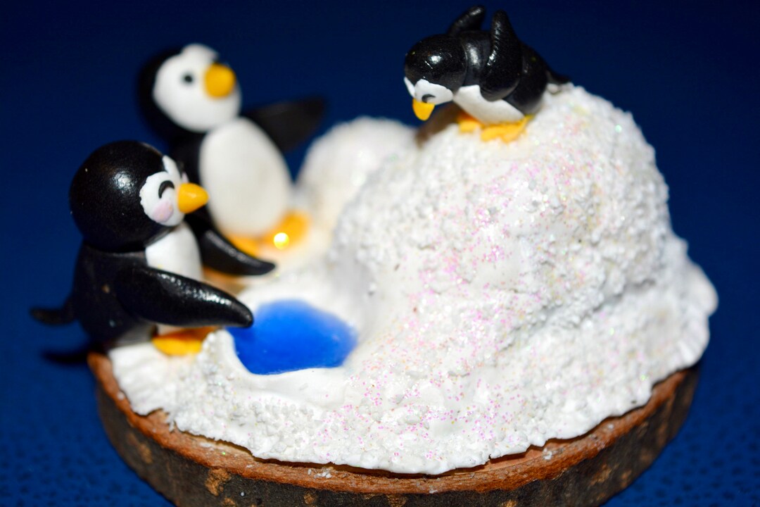 Miniature Ice Pack With Family of Penguins, Miniature Decorative Object ...