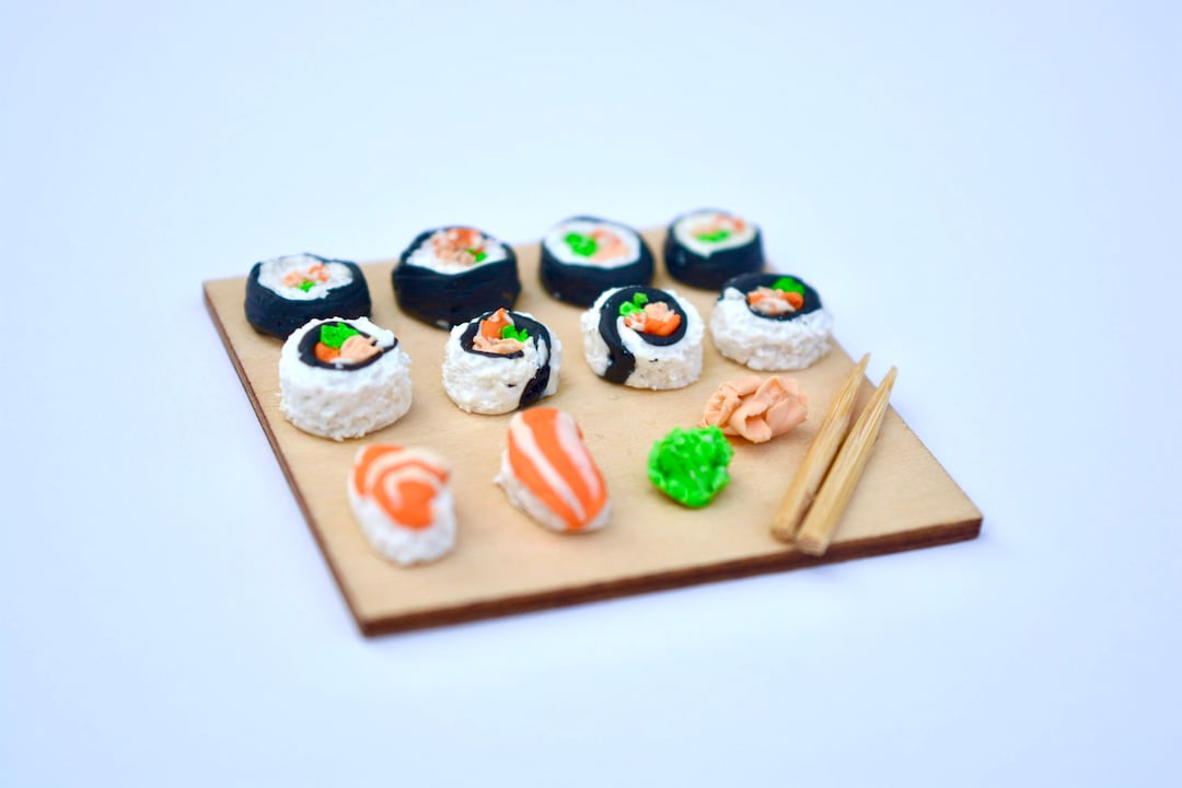 Miniature Tray of Sushi and Maki With Ginger and Wasabi, Realistic ...