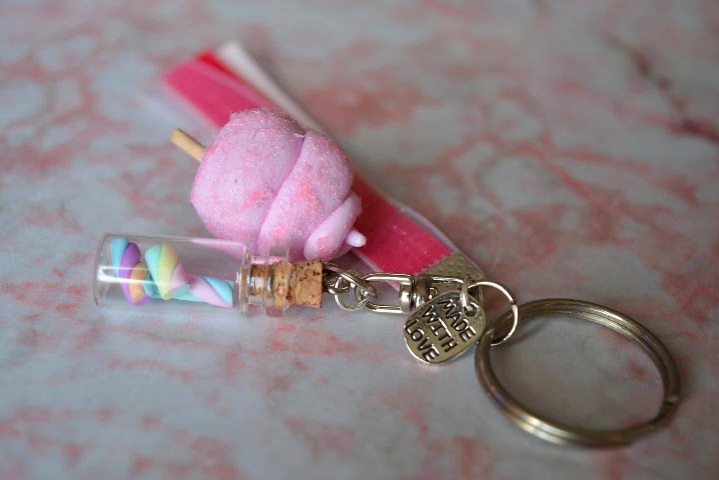 Pink Cotton Candy Keychain With a Glass Vial Filled With - Etsy