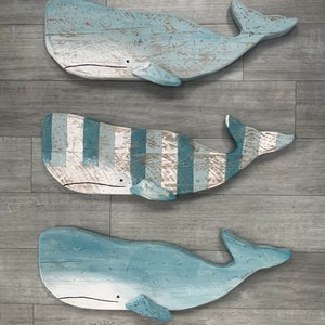 Wooden Whale, Beach House, Wall Art, Coastal Living, Duck Egg Blue ...