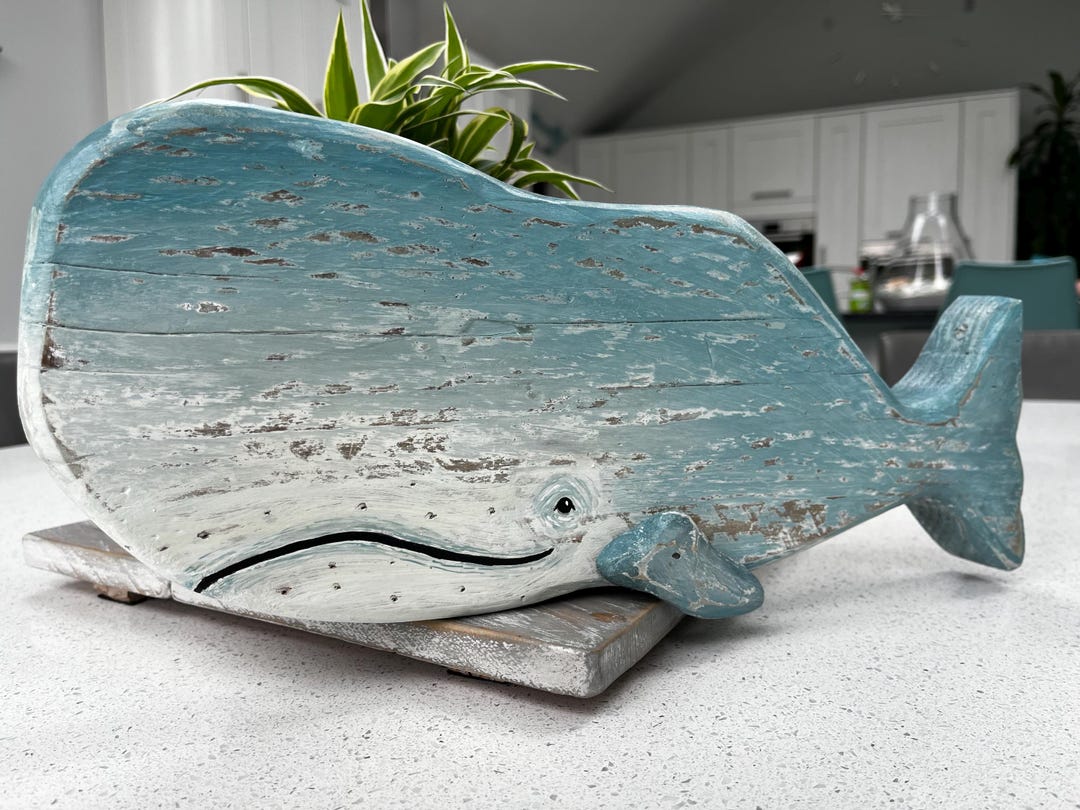 A Smaller Wooden Whale, Beach House, Wall Art, Coastal Living, Duck Egg ...