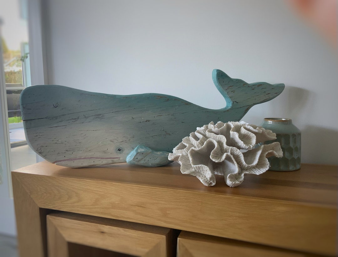 Large Wood Whale, Beach Home Decor, Whale Art, Ocean, Shades of Blue ...