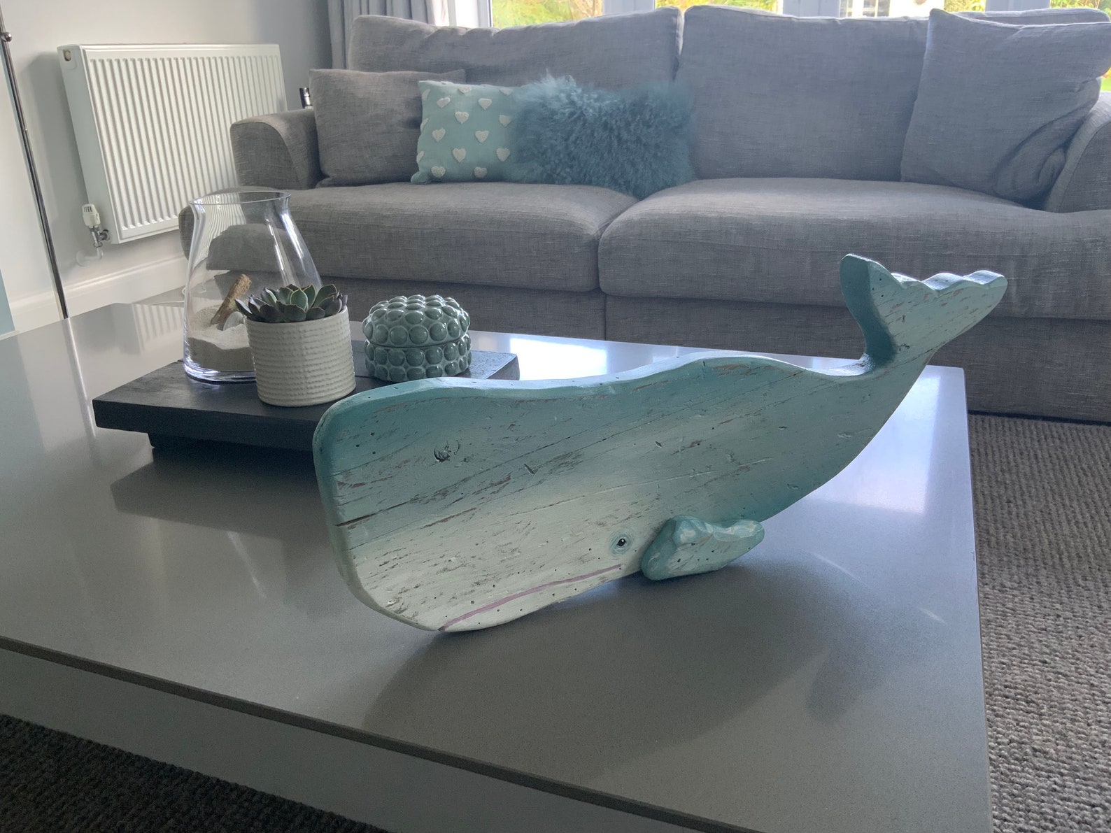 Large Wood Whale, Beach Home Decor, Whale Art, Ocean, Shades of Blue ...