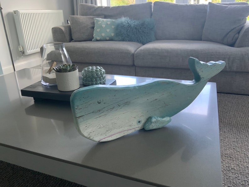 Large Wood Whale, Beach Home Decor, Whale Art, Ocean, Shades of Blue ...