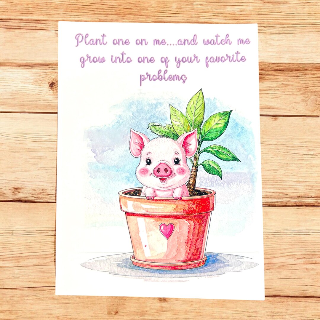 Cute Pig Card- Funny Card- Just Because Card- Blank Card- A4 Card With ...