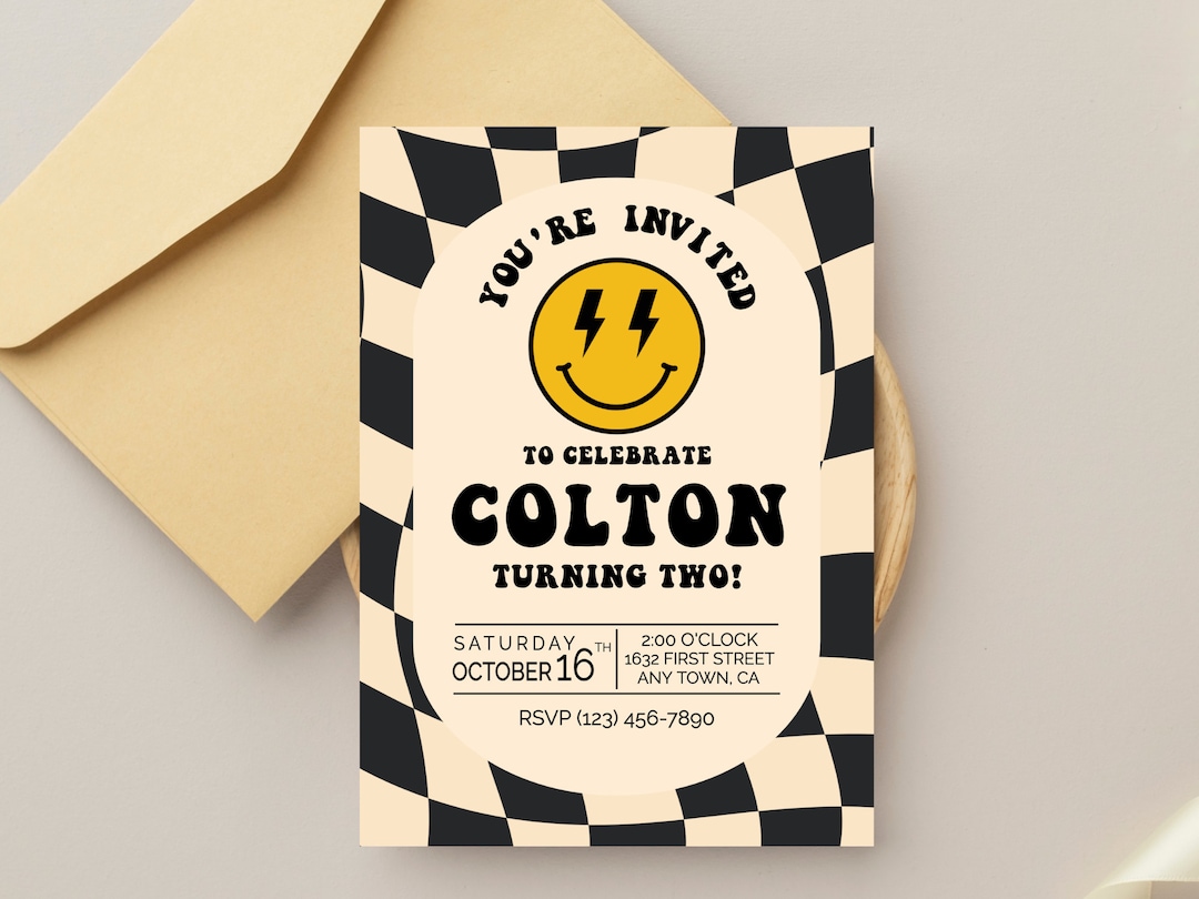 Rad Birthday Invitation | Smiley Birthday Invitation | Too Cool Party ...