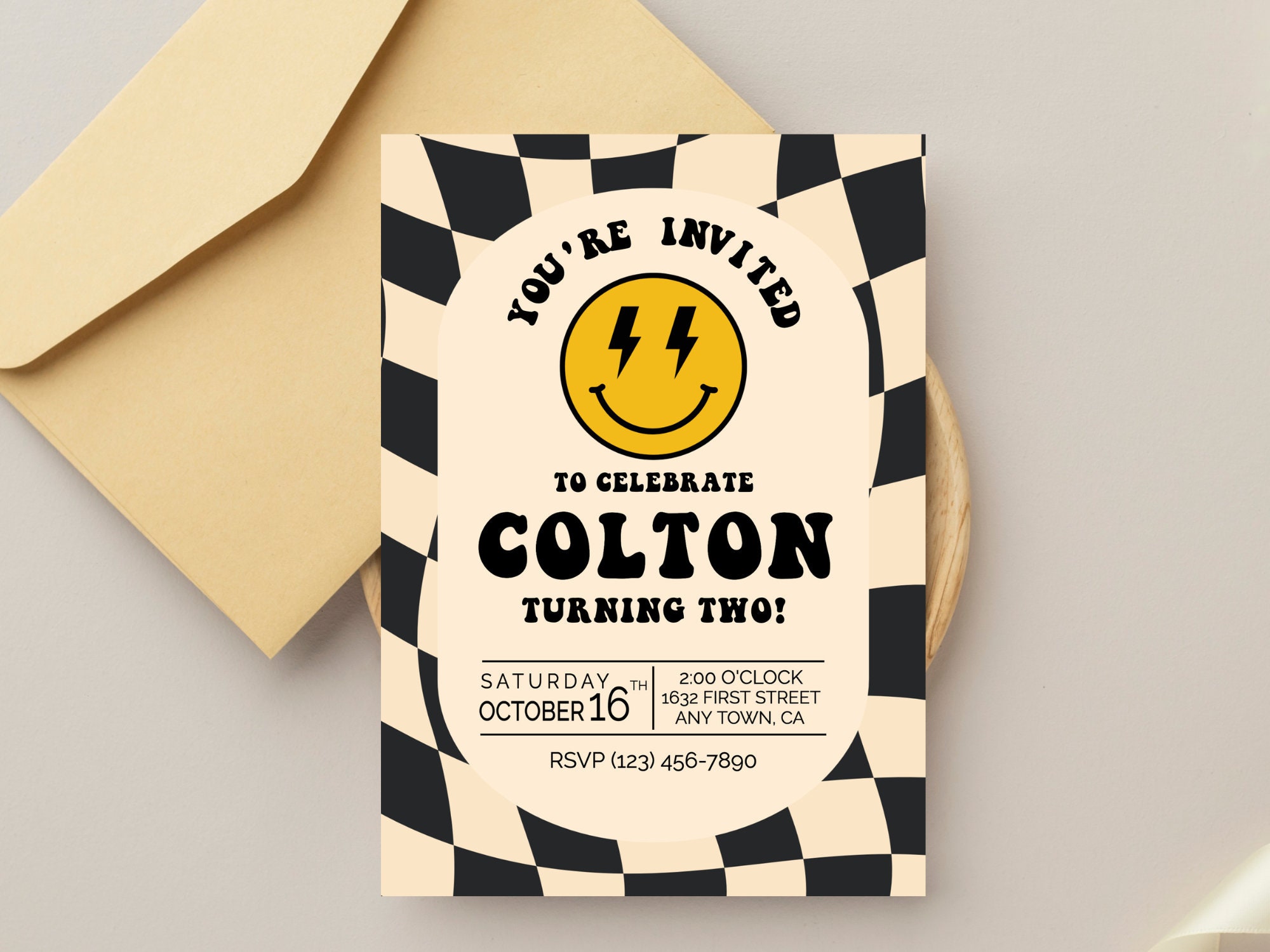 Rad Birthday Invitation | Smiley Birthday Invitation | Too Cool Party ...