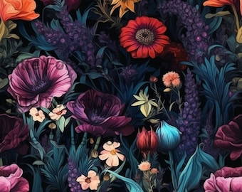 Gloomy, Moody Floral Seamless Flower Pattern, Digital Pattern, Repeat ...