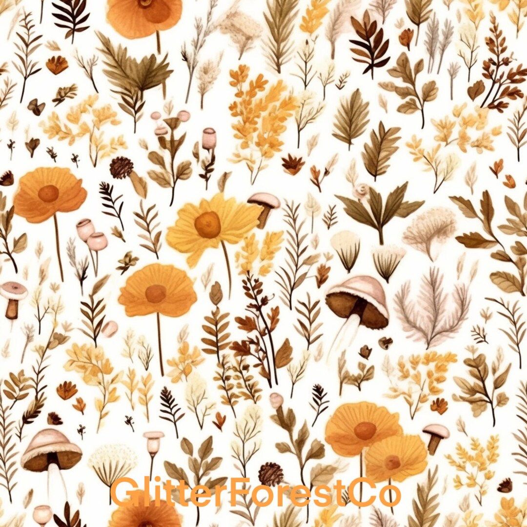 Forest Woodland Mushroom Autumn Seamless Digital Pattern File, Muted ...