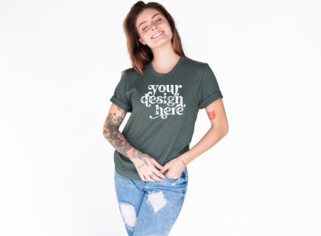 3001 Heather Forest Mockup - Bella Canvas 3001 - BC3001 - Heather ...