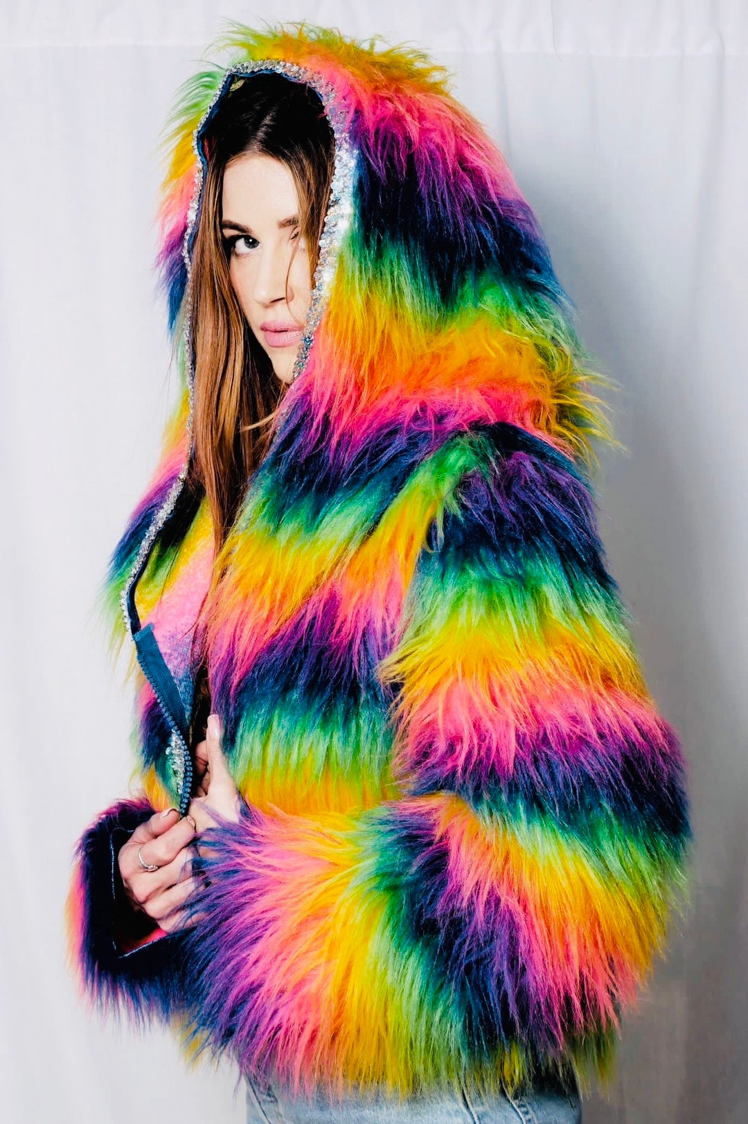 The DELUXE ‘barry’ Rainbow Faux Fur Jacket - Etsy