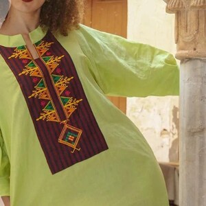 Women's Djellaba, Jeba With Berber Patterns, Pistachio Green ...