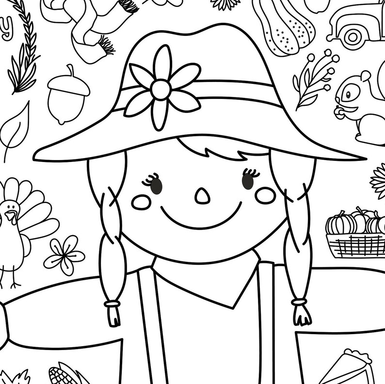 JUMBO Fall Coloring Poster, GIRL Scarecrow Coloring Pages, Doodle ...