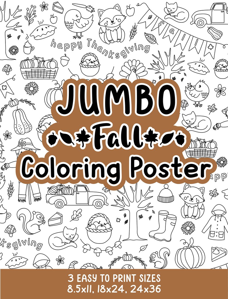 JUMBO Fall Coloring Poster, Fall Thanksgiving Coloring Sheet for Party ...