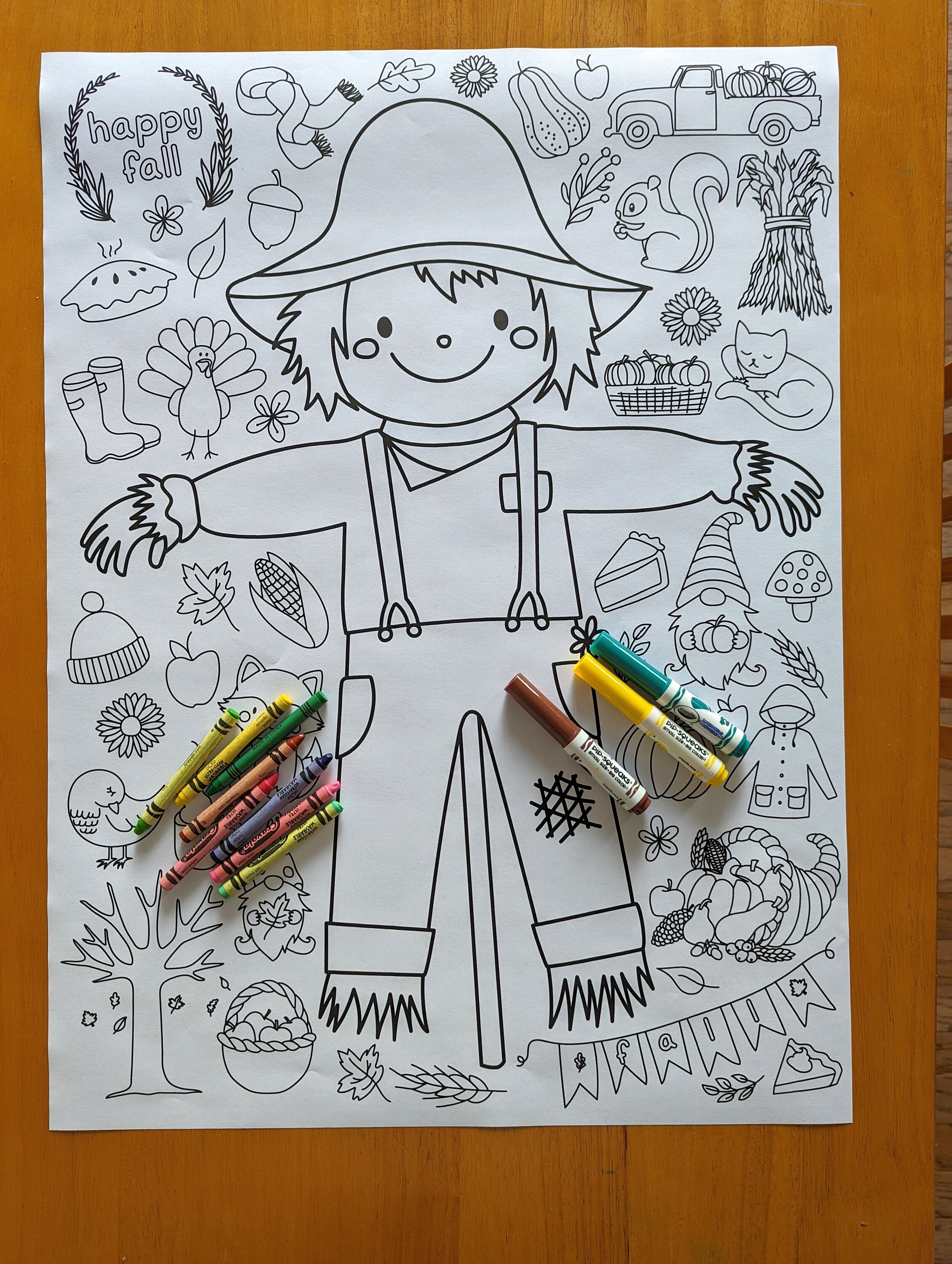 JUMBO Fall Coloring Poster, BOY Scarecrow Coloring Pages, Doodle ...