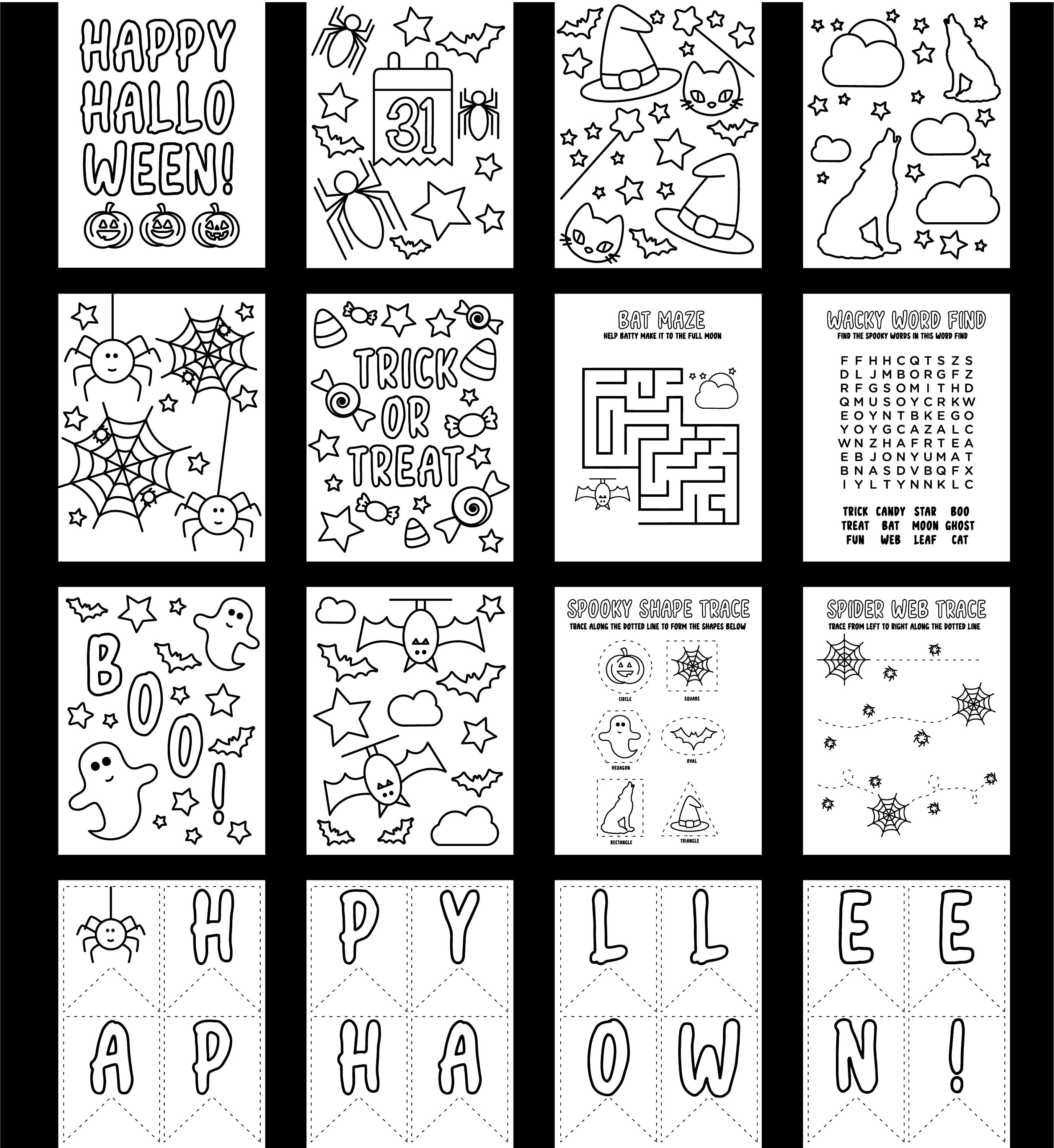 16 Halloween Activity Sheets for Kids, Halloween Party, Halloween ...
