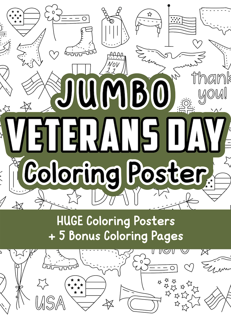 Jumbo Veterans Day Coloring Poster: Kids Activity (PDF) - Etsy