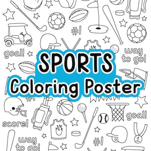 JUMBO Sports Coloring Poster, Sports Coloring Pages, Doodle Printable ...