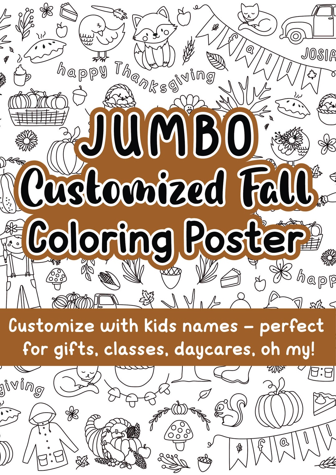 Jumbo Fall Coloring Poster: Personalized Thanksgiving Activity (digital ...