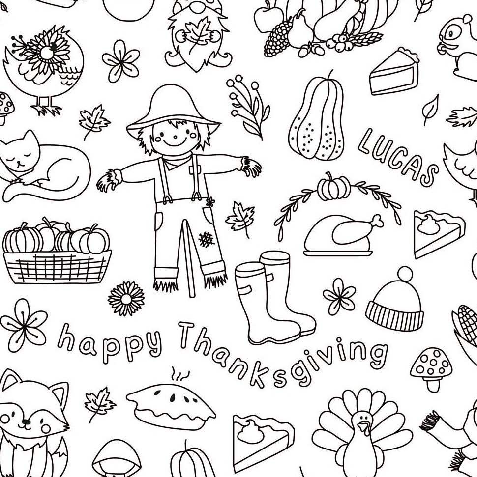 Jumbo Fall Coloring Poster: Personalized Thanksgiving Activity (digital ...