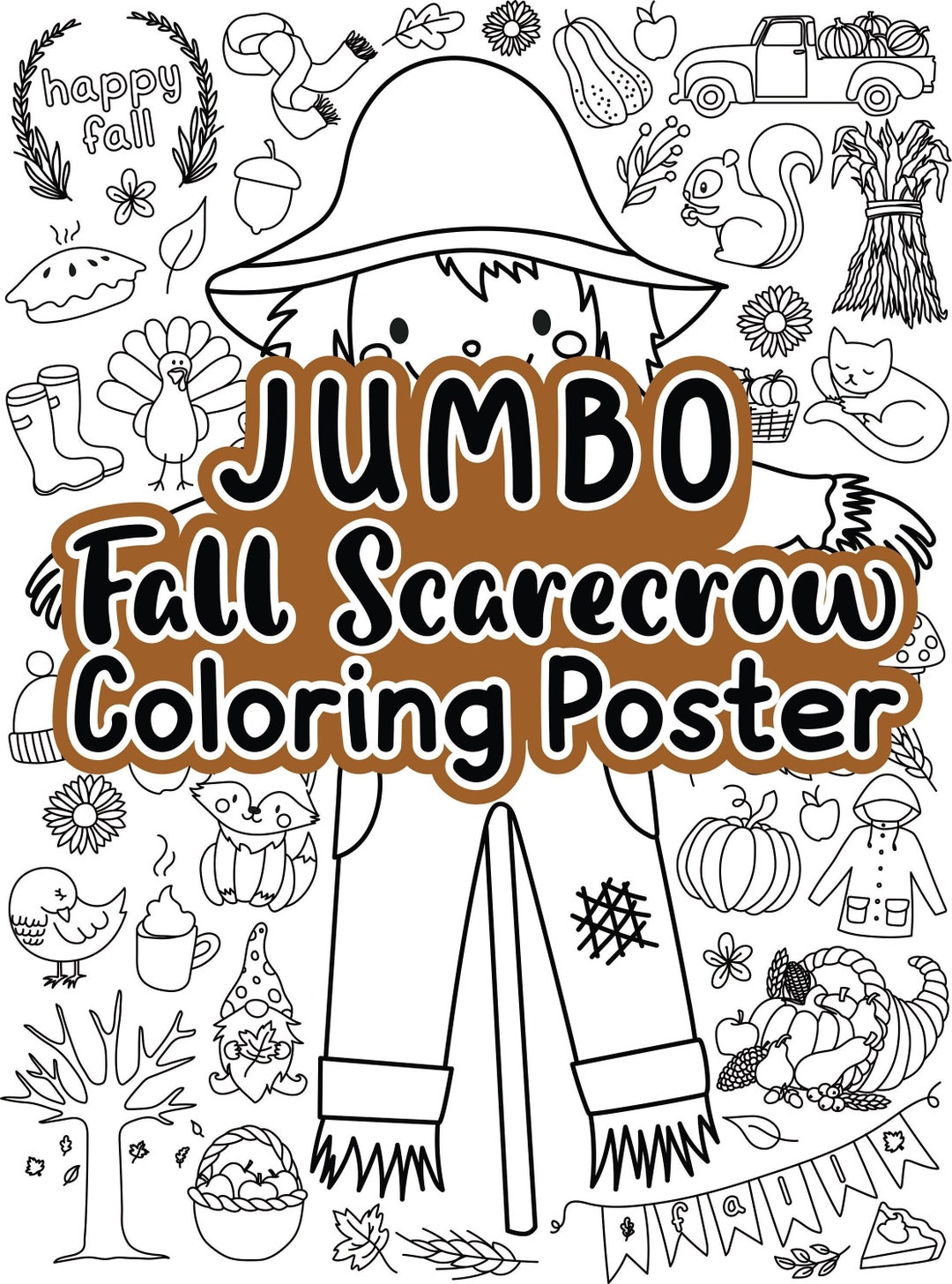 JUMBO Fall Coloring Poster, BOY Scarecrow Coloring Pages, Doodle ...