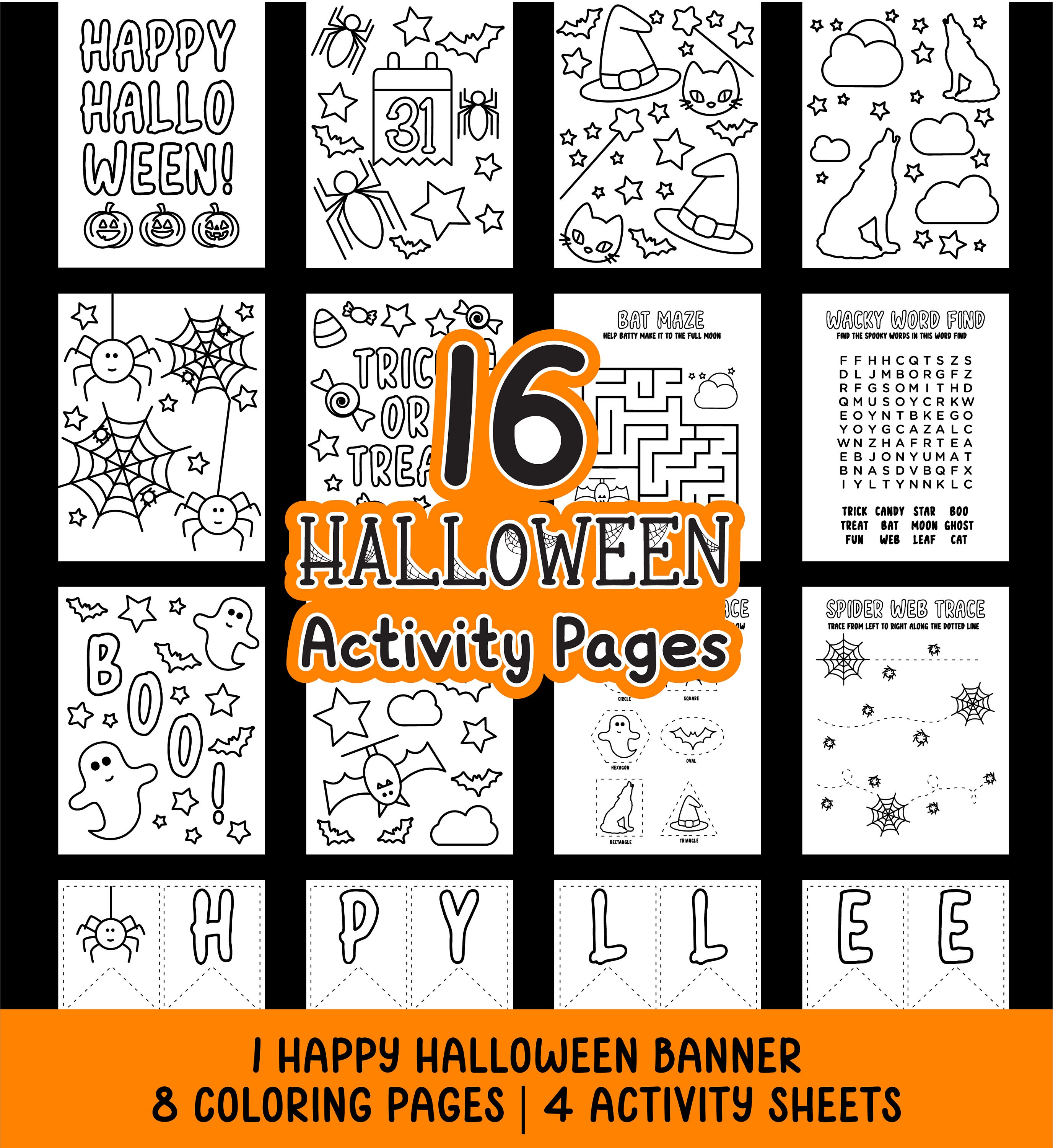 16 Halloween Activity Sheets for Kids, Halloween Party, Halloween ...