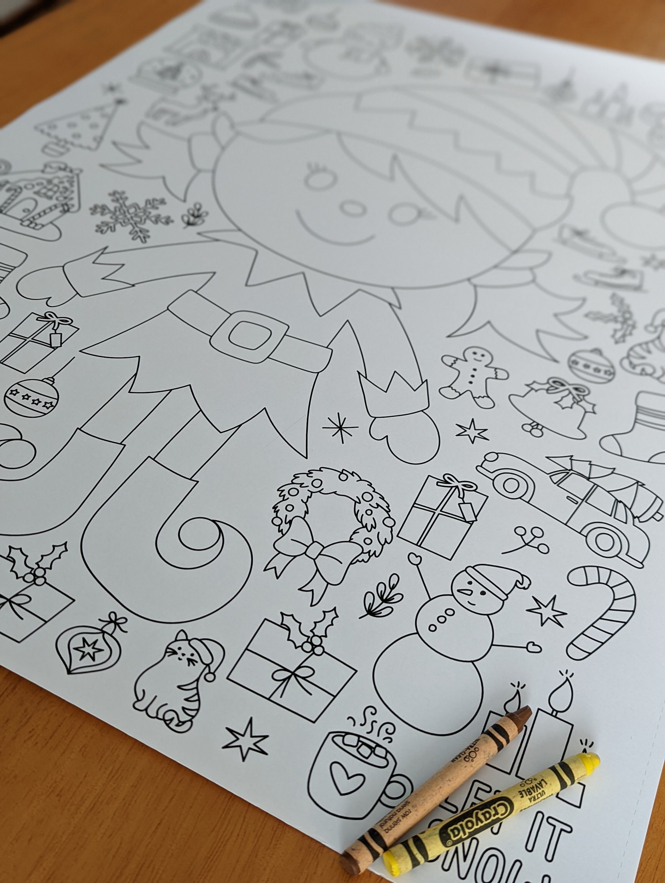 JUMBO Christmas Coloring Poster, GIRL Elf Coloring Page, Doodle ...