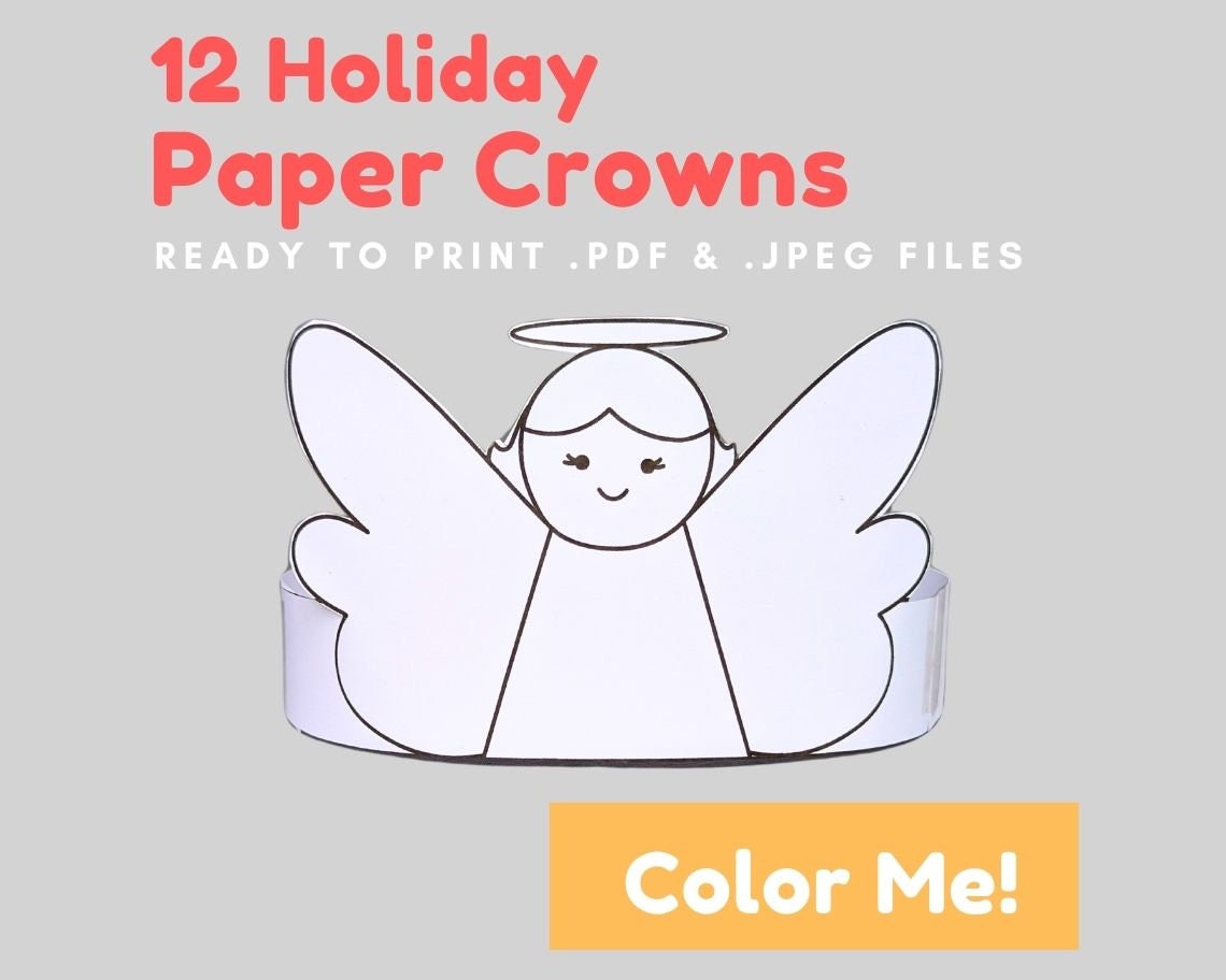 12 Christmas Paper Crowns, Winter Coloring Activity, Festive Paper Hats ...