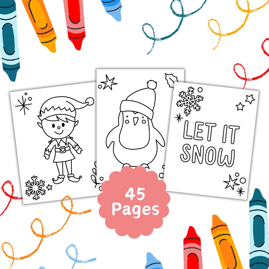 45 Christmas Coloring Pages for Kids, Preschool Coloring Book, Simple ...