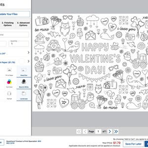 JUMBO Valentine's Day Coloring Poster, Giant Valentine, Valentine's ...