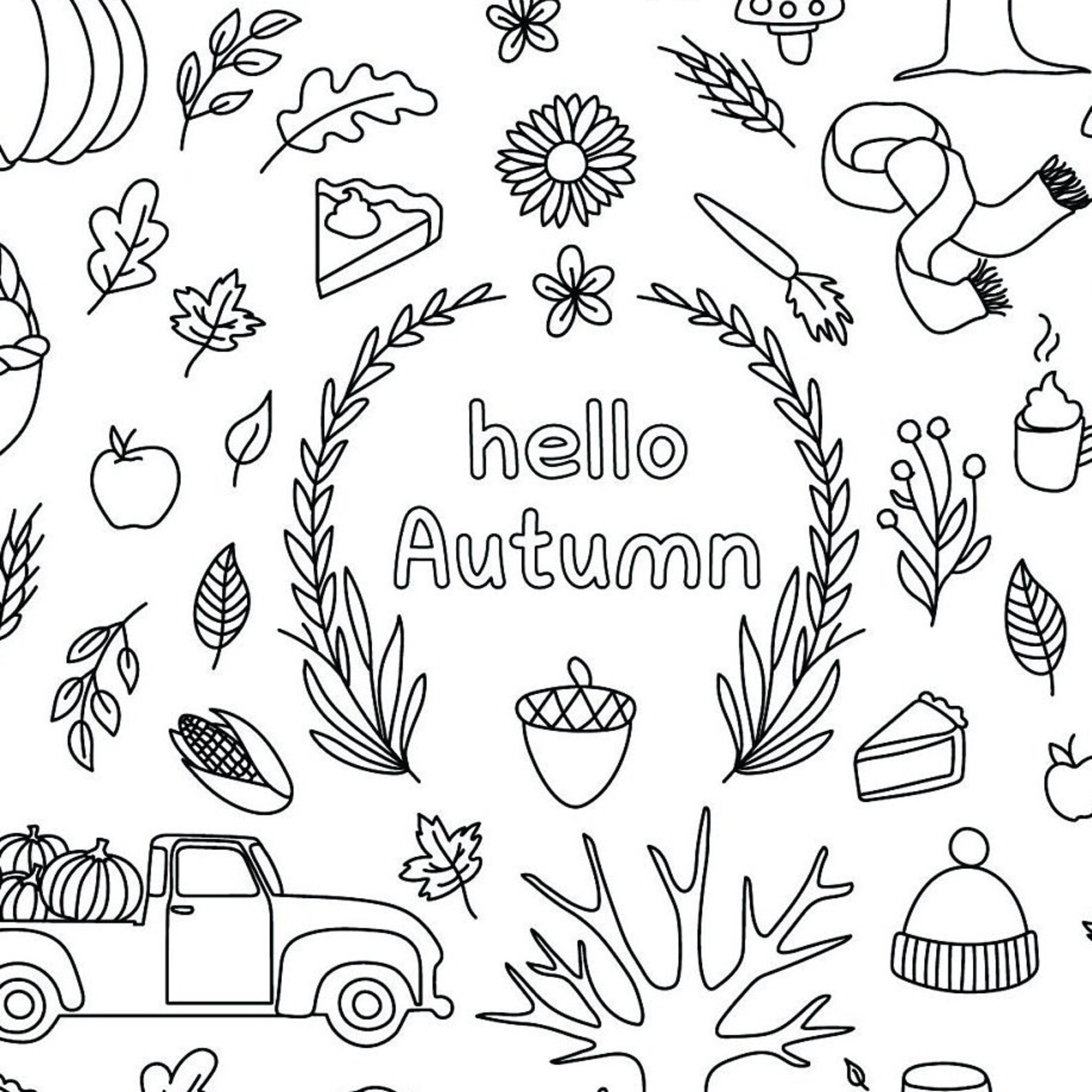 Jumbo Fall Thanksgiving Coloring Poster: Kids' Doodle Page (digital ...