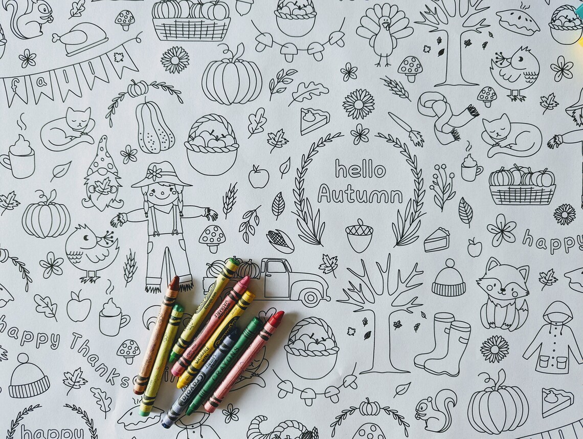 Jumbo Fall Thanksgiving Coloring Poster: Kids' Doodle Page (digital ...